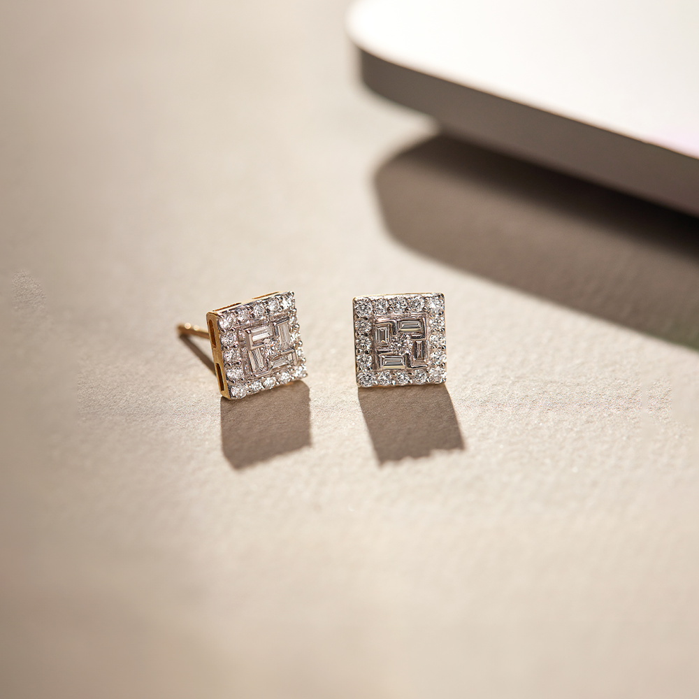 14k gold square diamond earrings store