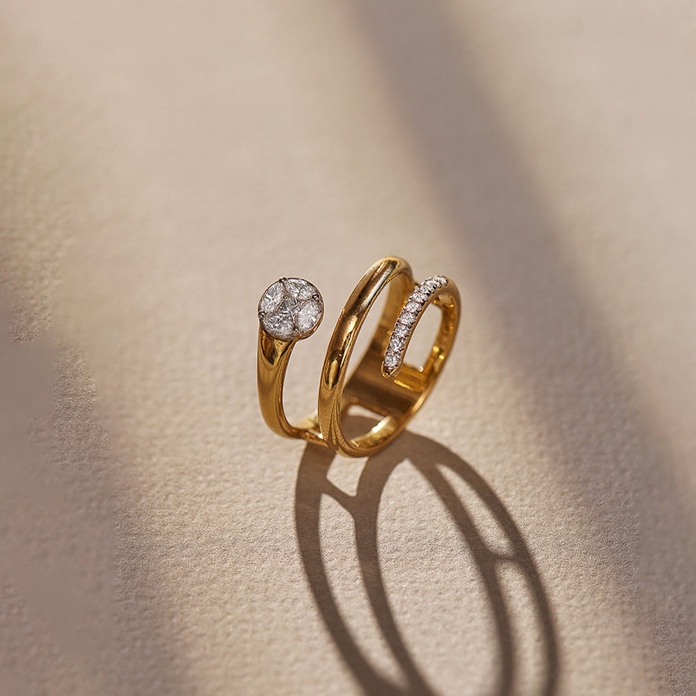Coil Cluster Diamond Band|14K Gold Vermeil Pave Lab Grown Diamond |HYOU ...