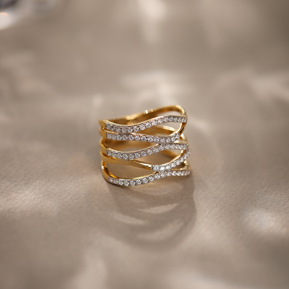 Wave Band Ring|14K Gold Vermeil Lab Grown Diamond |HYOU – HYOU Fine Jewelry