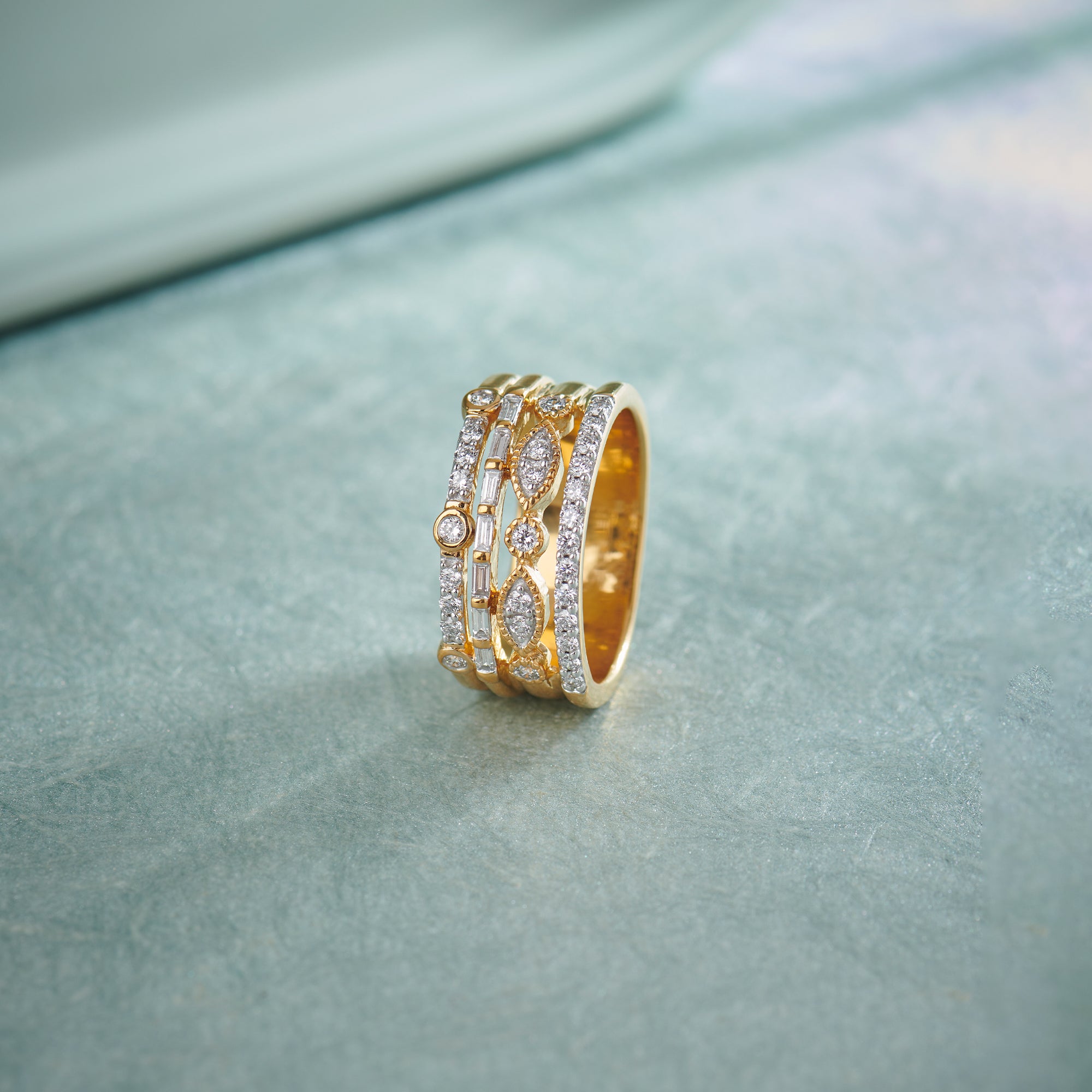 Stacked Four Row Diamond Ring|14K Gold Vermeil Lab Grown Diamond |HYOU ...
