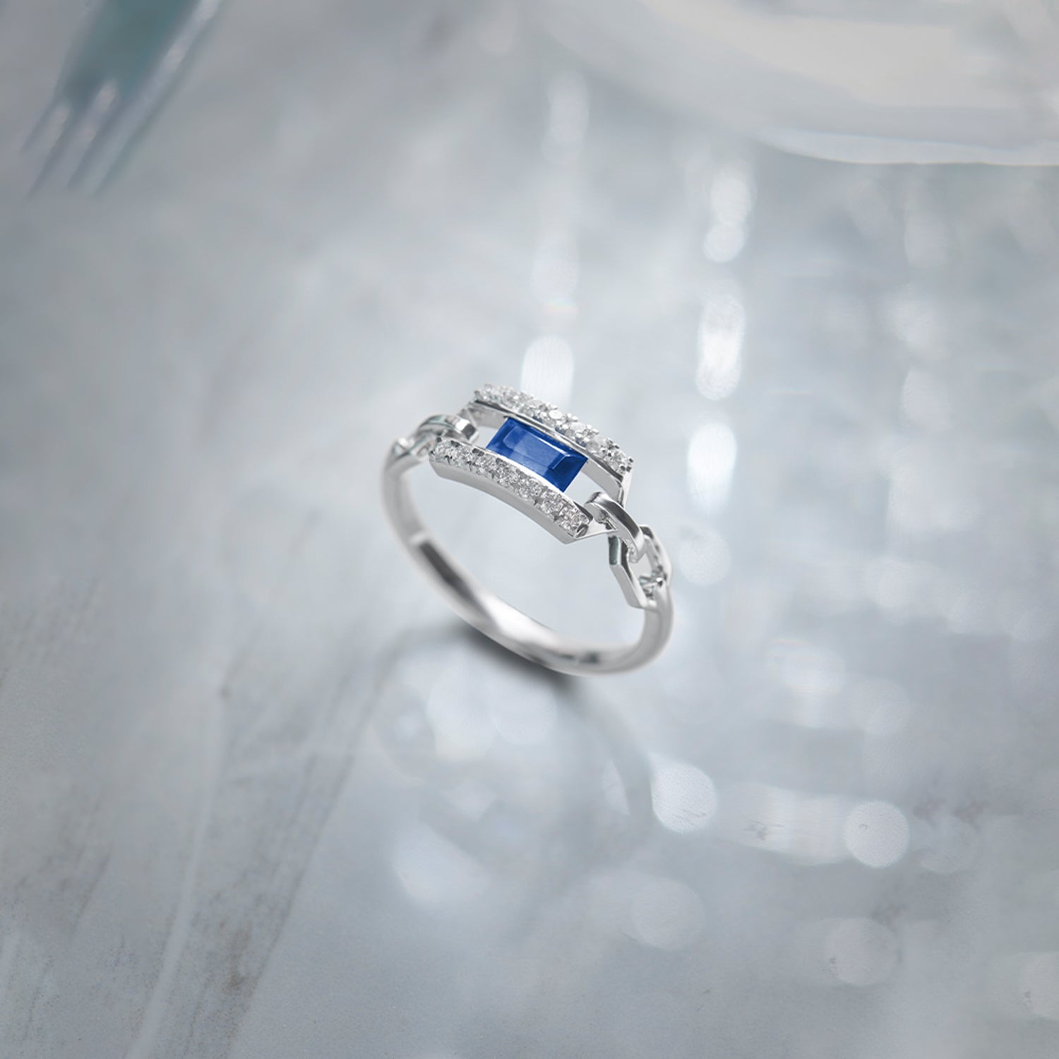 Paperclip Link Ring|Sterling Silver Lab Grown Diamond Created Blue ...