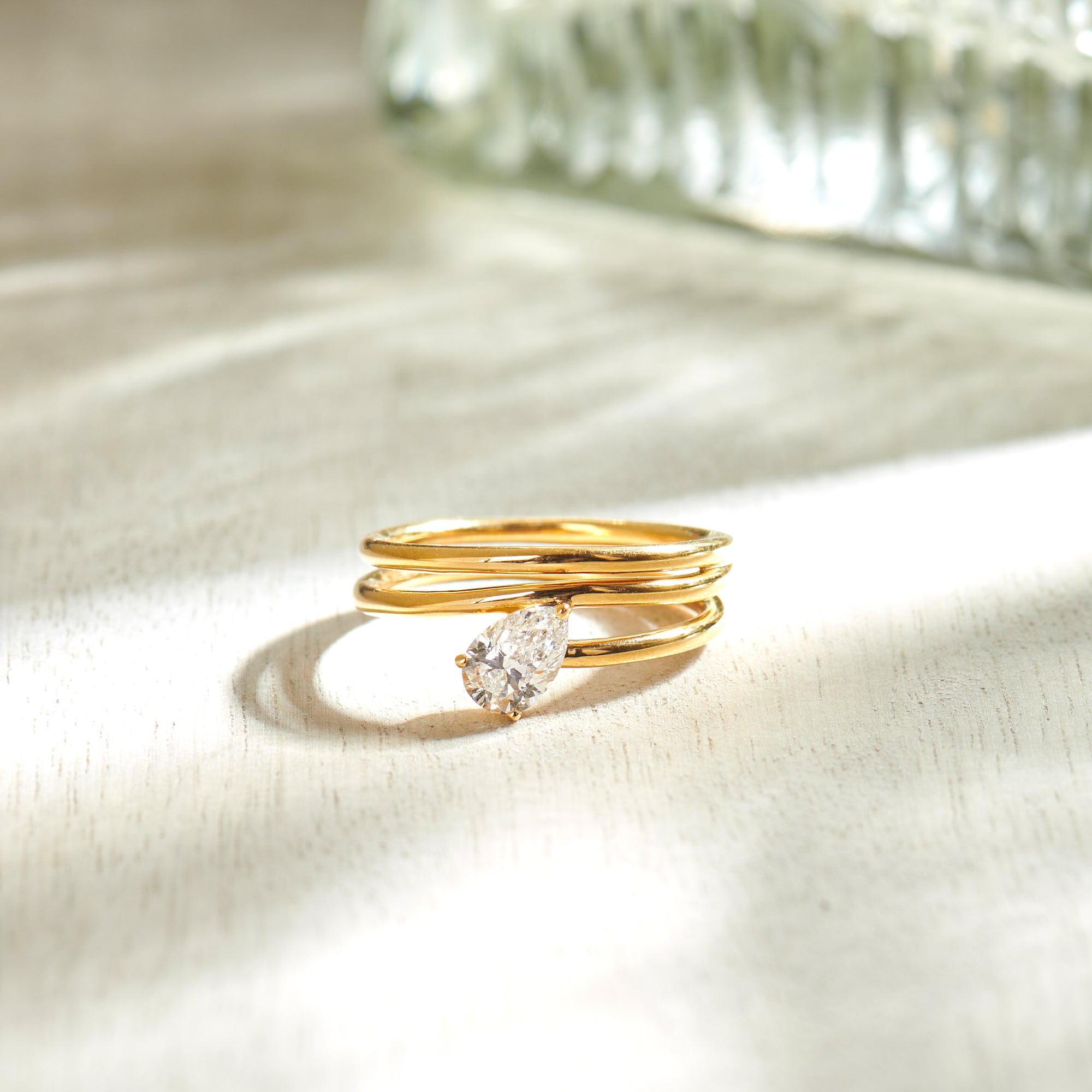 Pear Solitaire Spiral Ring|14K Gold Vermeil Lab Grown Diamond |HYOU ...