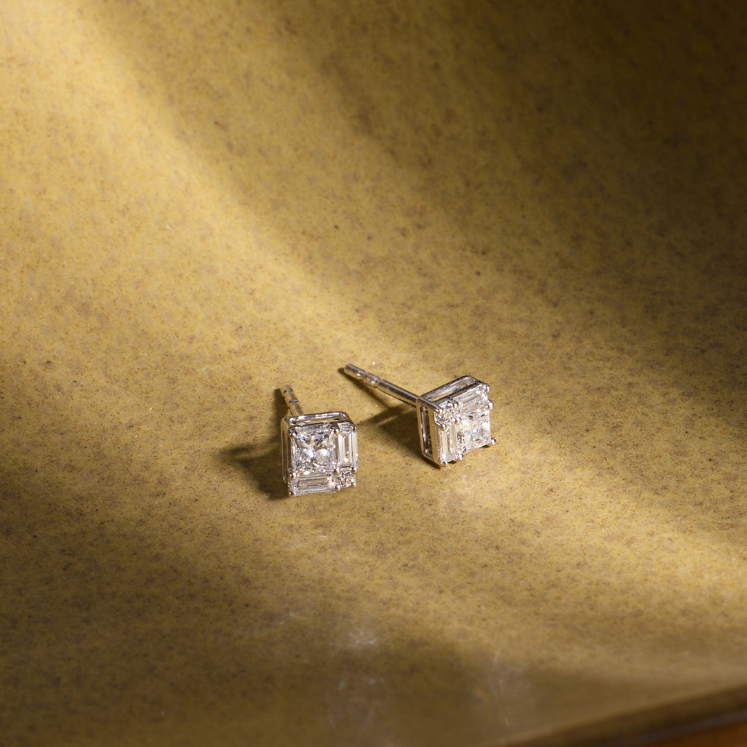 Princess Cluster Diamond Studs|Sterling Silver Lab Grown Diamond|HYOU ...