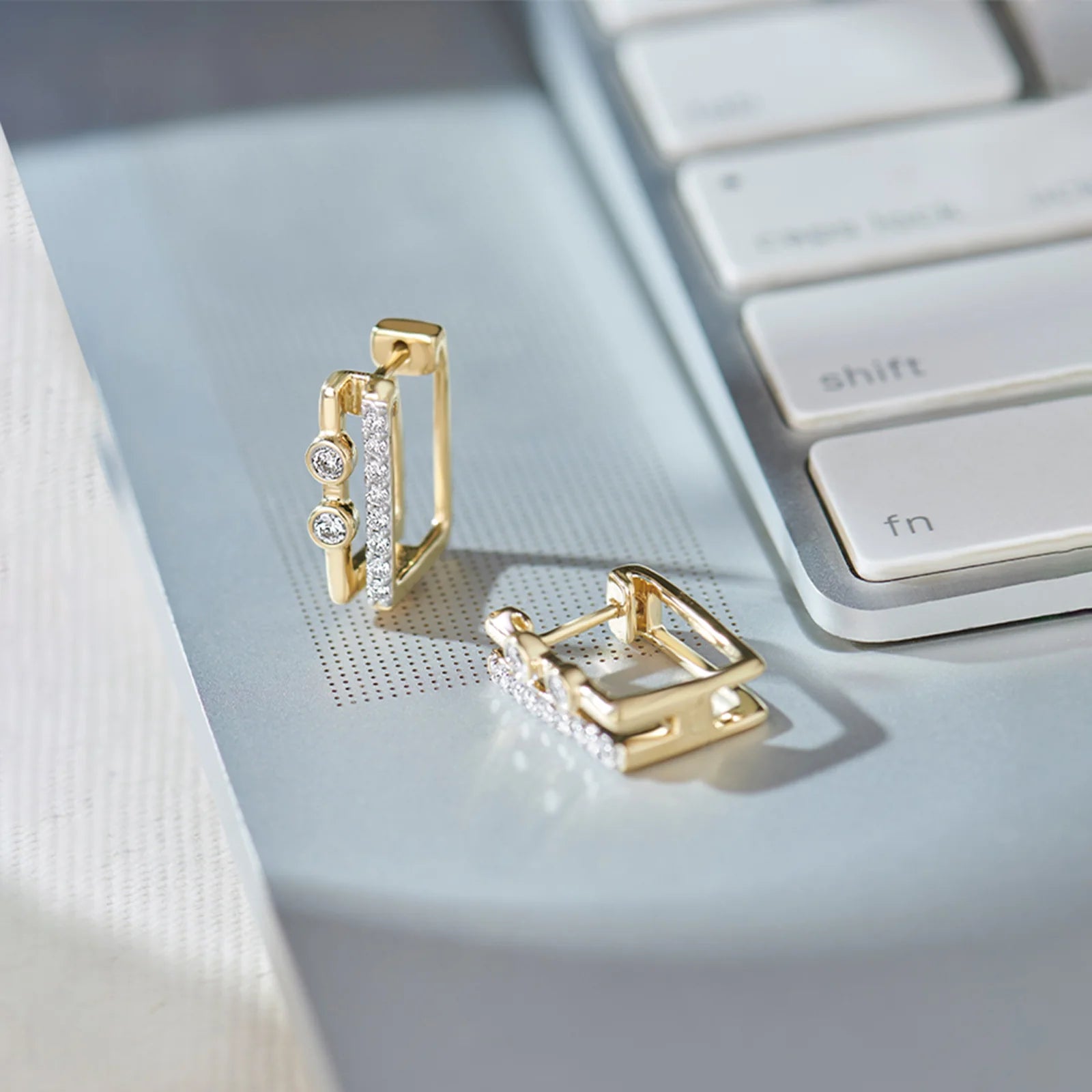 Duo Rectangle Diamond Hoops|14K Gold Vermeil Lab Grown Diamond |HYOU ...