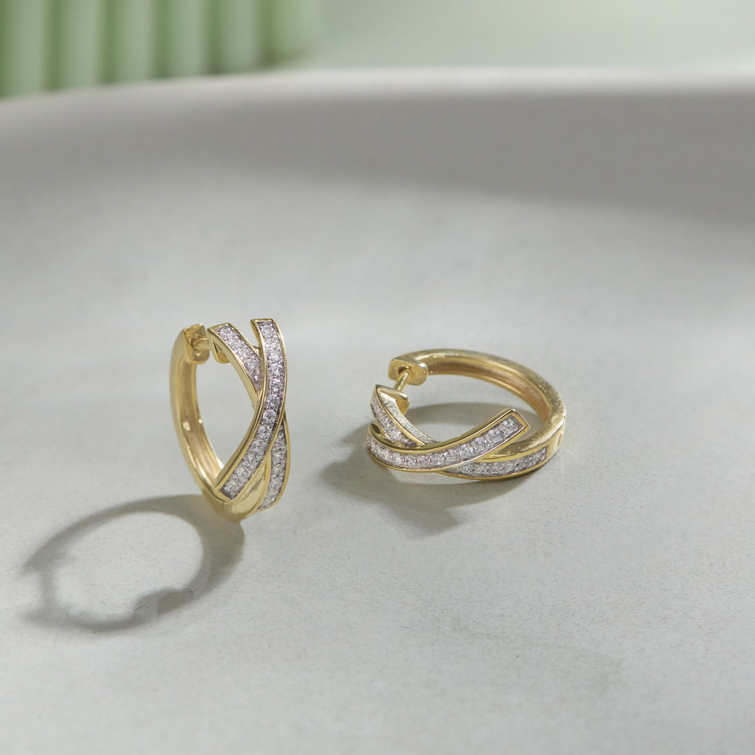 Cross Diamond Studded Hoops|14K Gold Vermeil Lab Grown Diamond|HYOU ...