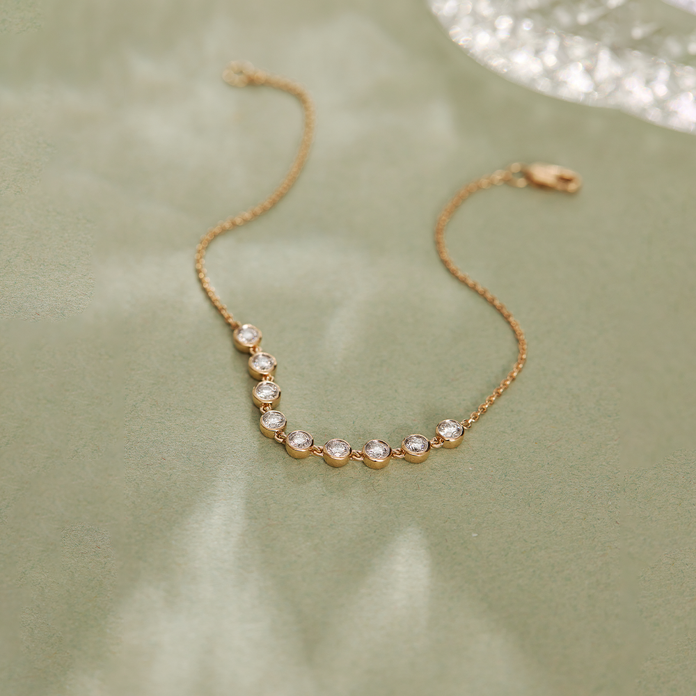 Bezel Set Chain Bracelet|14K Gold Vermeil Bezel Lab Grown Diamond |HYOU ...