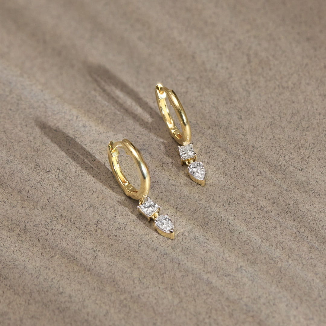 Multi Shape Drop Diamond Hoops|14K Gold Vermeil Lab Grown Diamond|HYOU ...